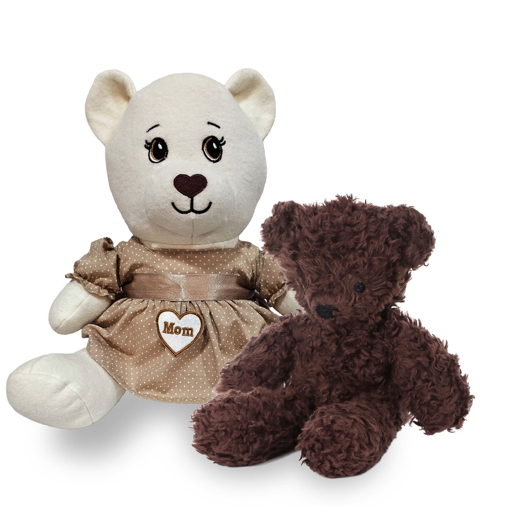 Cream Mama Bear Beige Polka Dot Dress & Choco Baby Bear Bundle – Bears ...